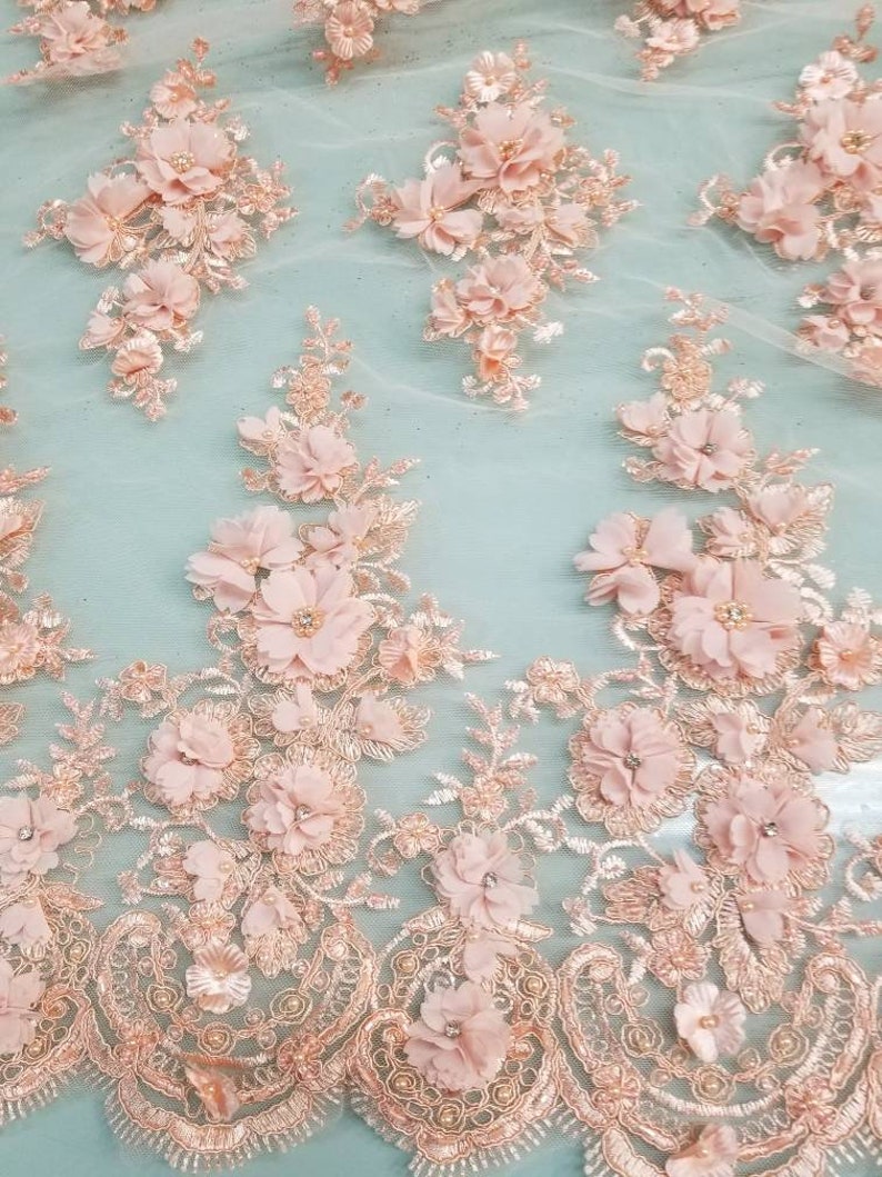 Lace Fabric With Rhinestones 3D Lace Fabric With Flowers for - Etsy