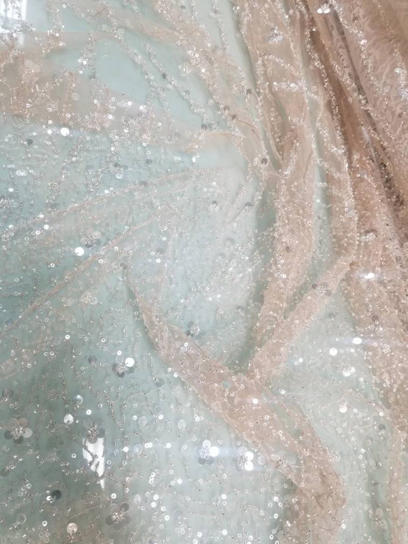 Hand Beaded Elegantly Beading This Gorgeous Sheer Dress Fabric Creating ...