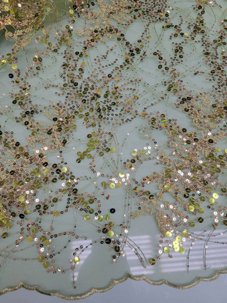 Green Color Sequenced Lace Design Usable for Apparel - Etsy
