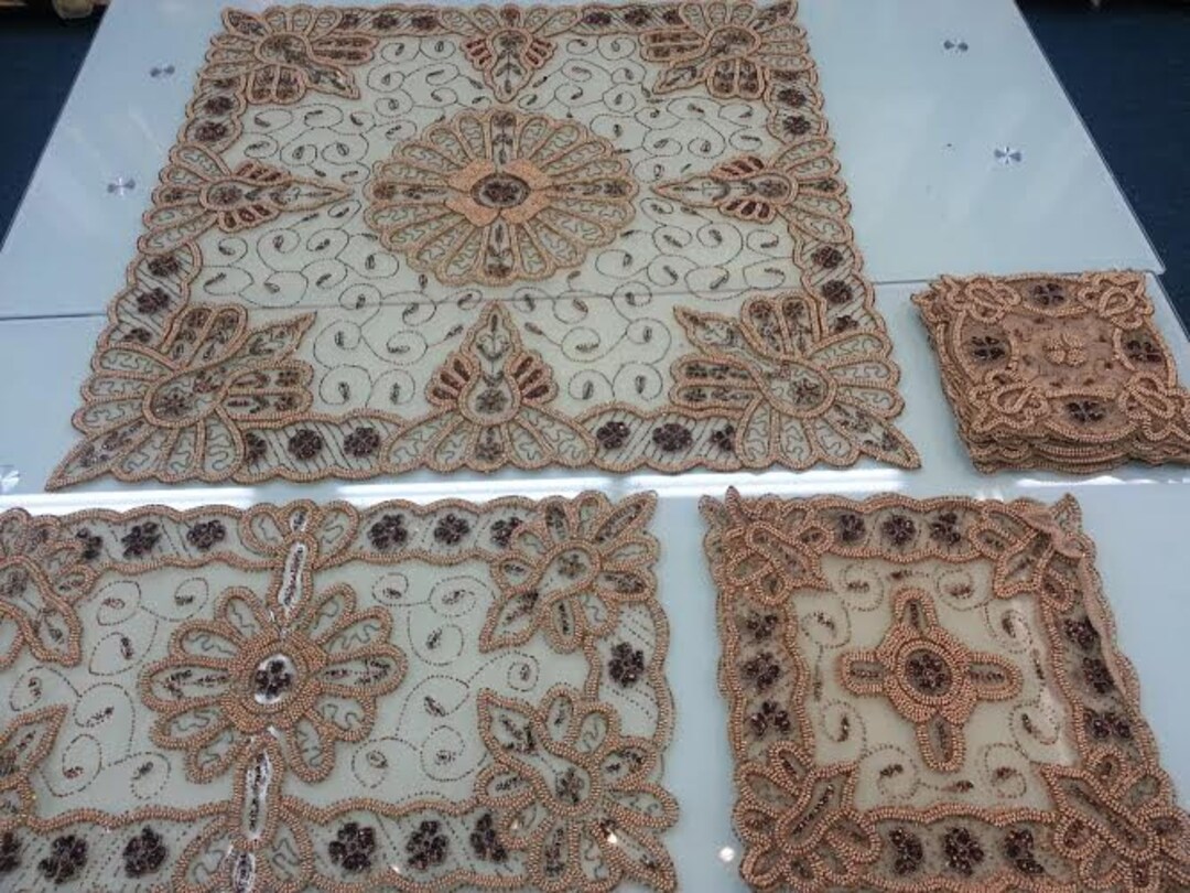 Hand Beaded Table Covers & Placments. Price for Set of 4 Peices (1 X 40 ...