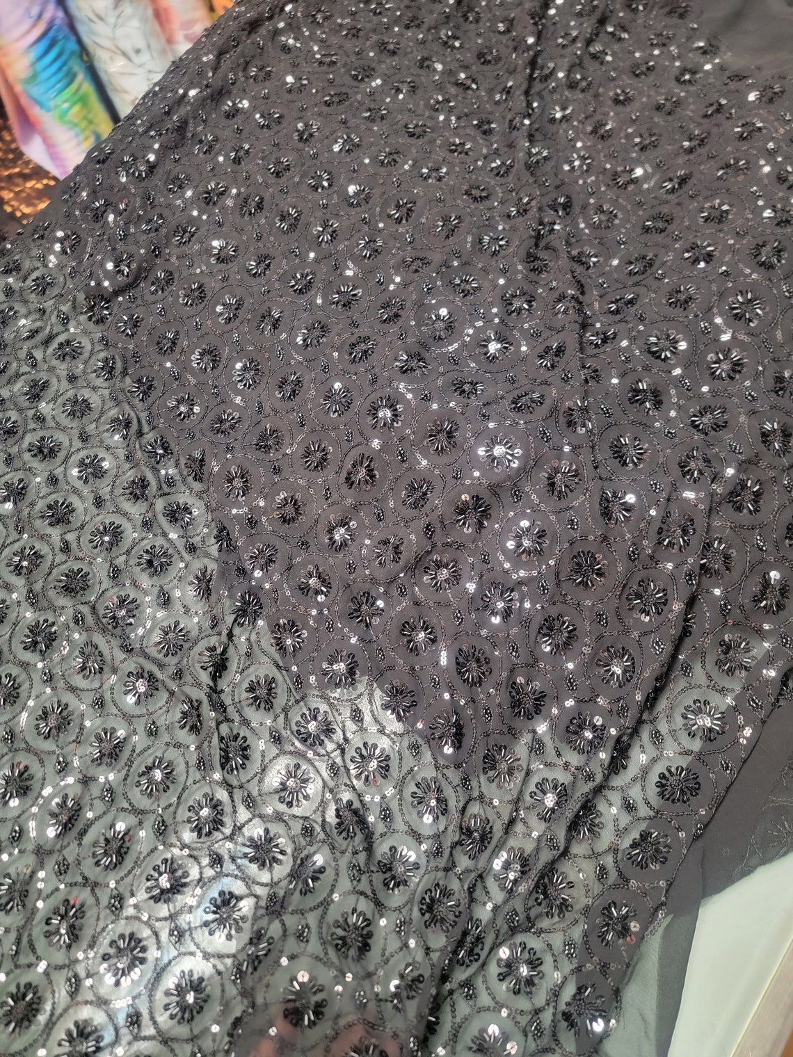 Hand Beaded Elegantly Beading This Gorgeous Sheer Dress Fabric Creating ...