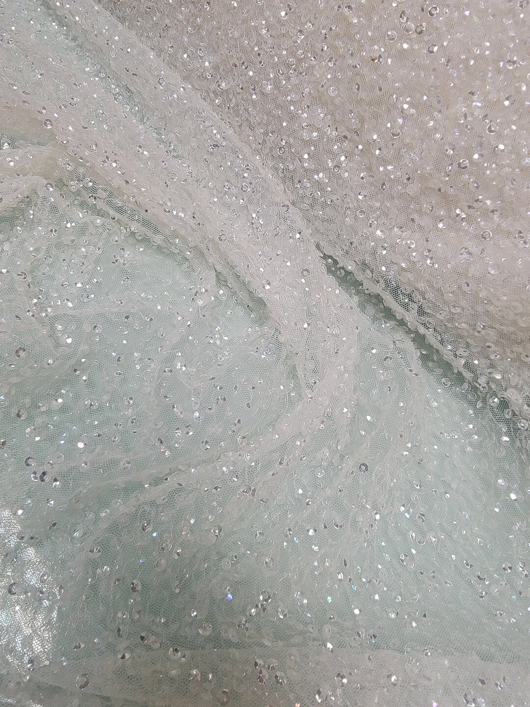 Hand Beaded Sequence on Tulle Fabric Drapey and Soft Fabric. Usable for ...