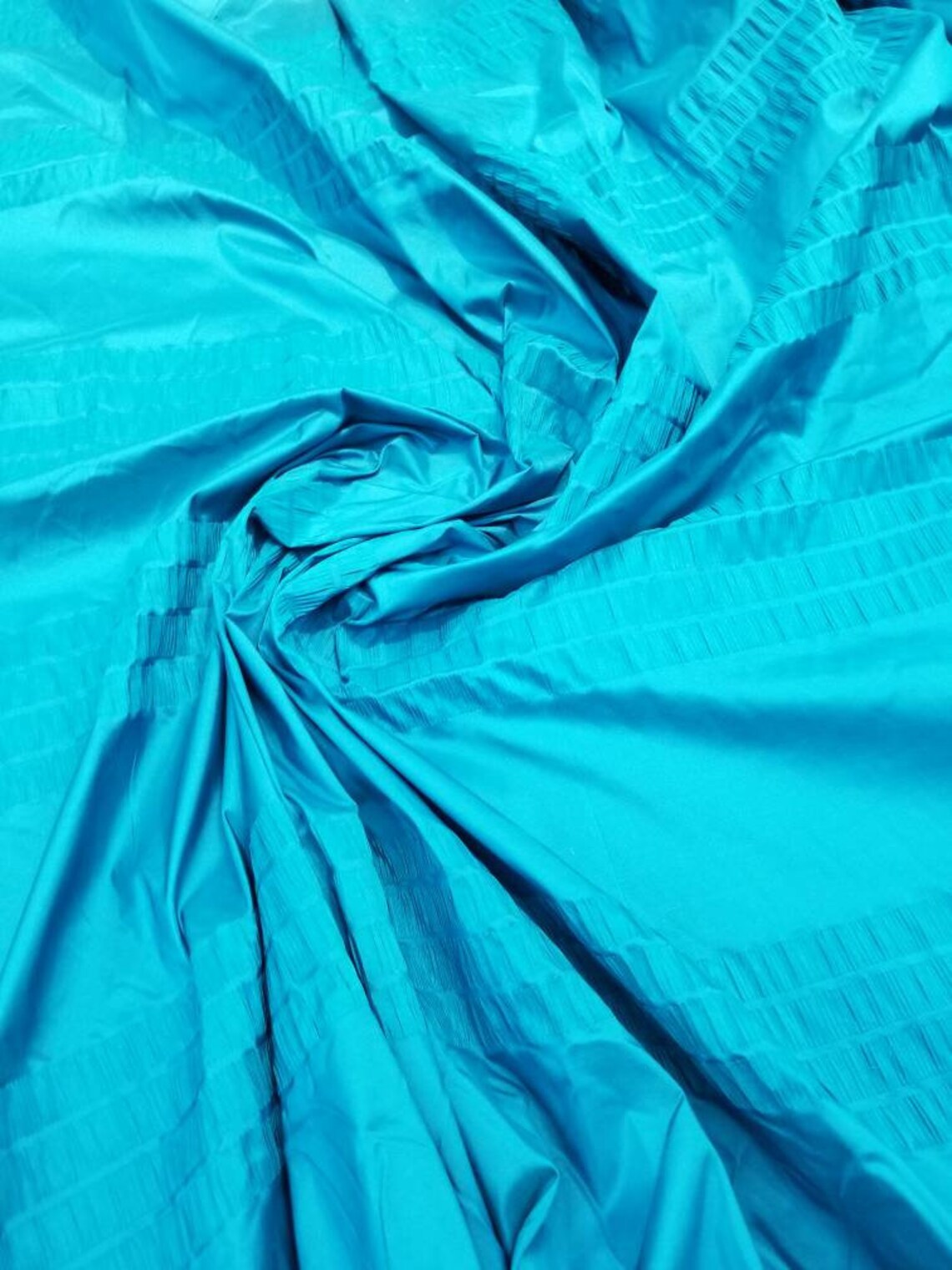 100% Silk Shantung Turquoish Color Embossed Striped Design | Etsy