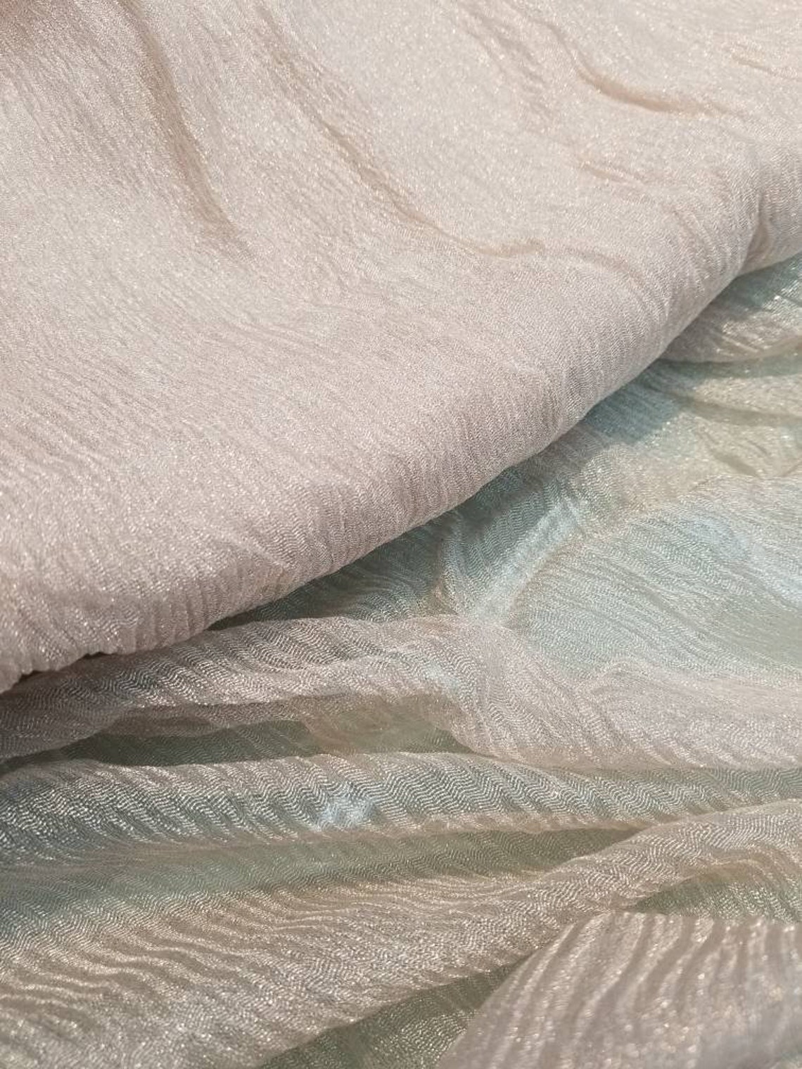 Metallic off White Color Krinikled Silk Organza. 100% Silk Organza ...