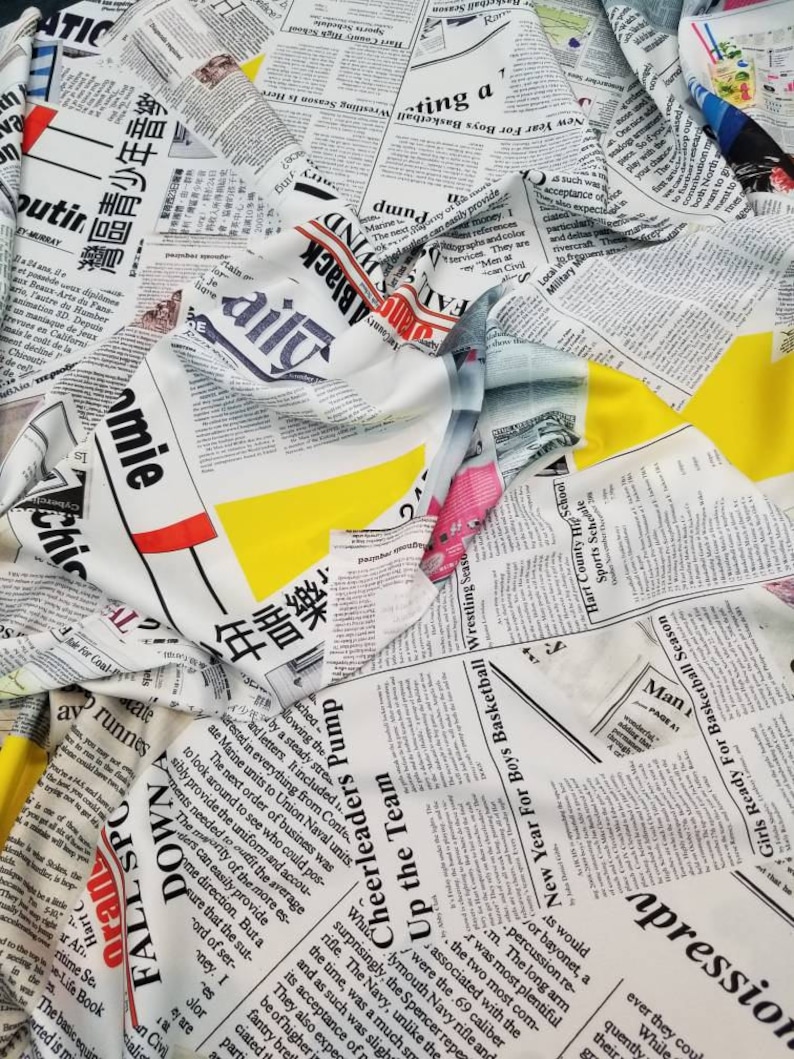 Designer Digital Newspaper Print on Mikado Fabric 54 | Etsy
