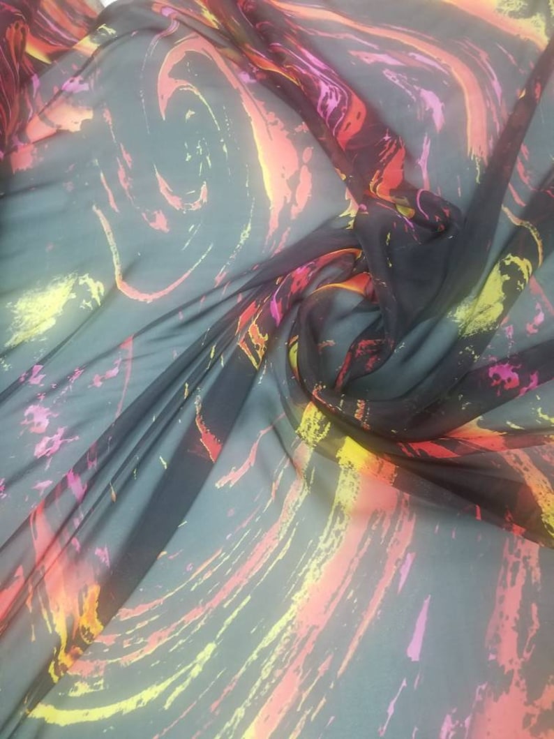 Italian Designer Chiffon Swirly Print Black Base With - Etsy