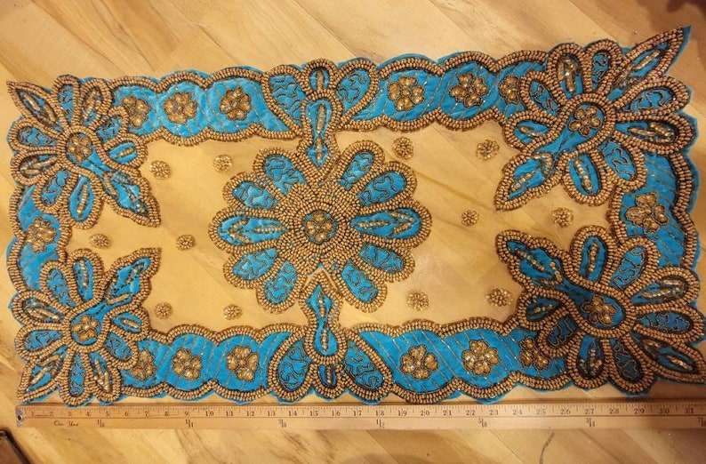 Hand Beaded Table Runners on Tulle Fabric With Velvet. Size 15 Inches ...