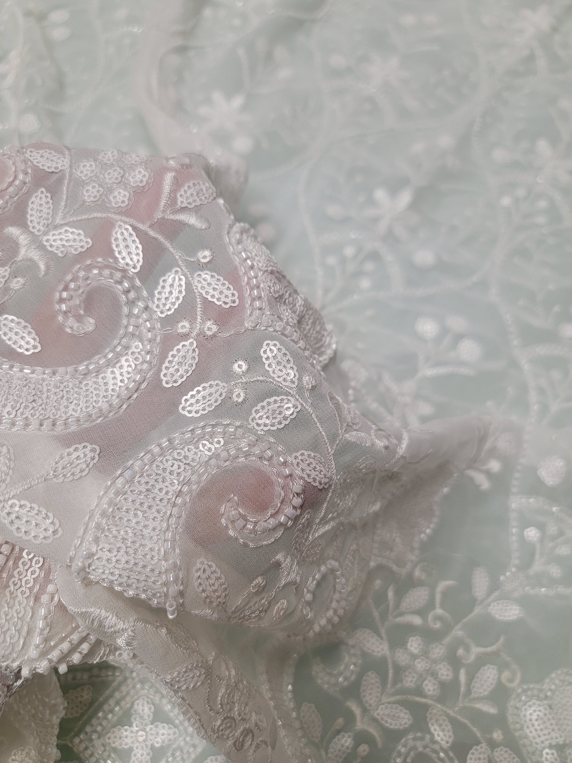 Hand Beaded Elegantly Beading This Gorgeous Sheer Dress Fabric Creating ...