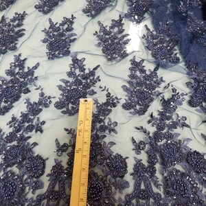 Navy Blue Lace Fabric for Haute Couture Dress Lace Fabric Beaded Bridal ...