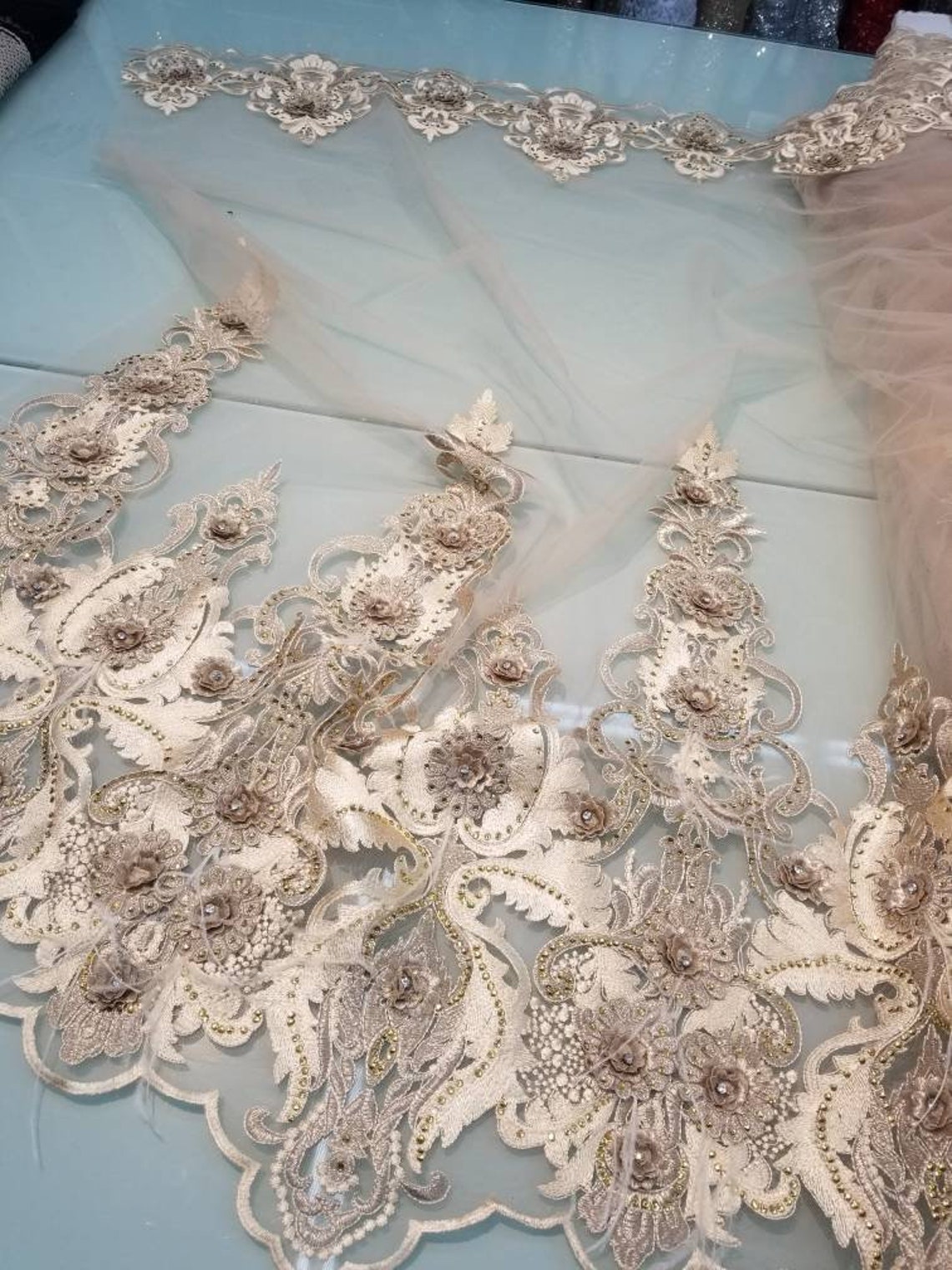 Application Patchwork French Lace With Stones and Feathers Usable for ...