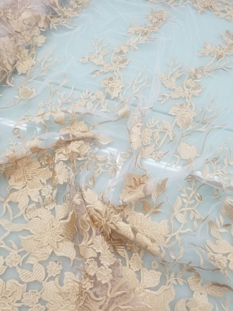 Gold Application Lace With See Thru Background Tulle to Blend - Etsy