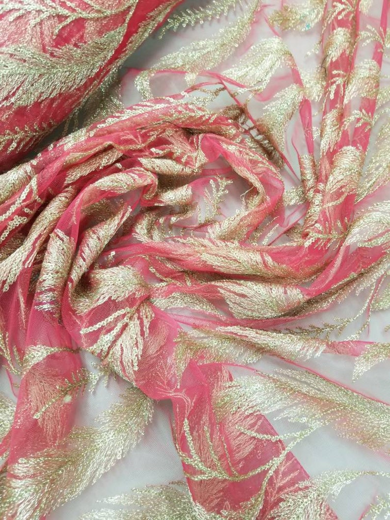 Coral Color Base With Gold Leafe Embroidered Netting Soft - Etsy