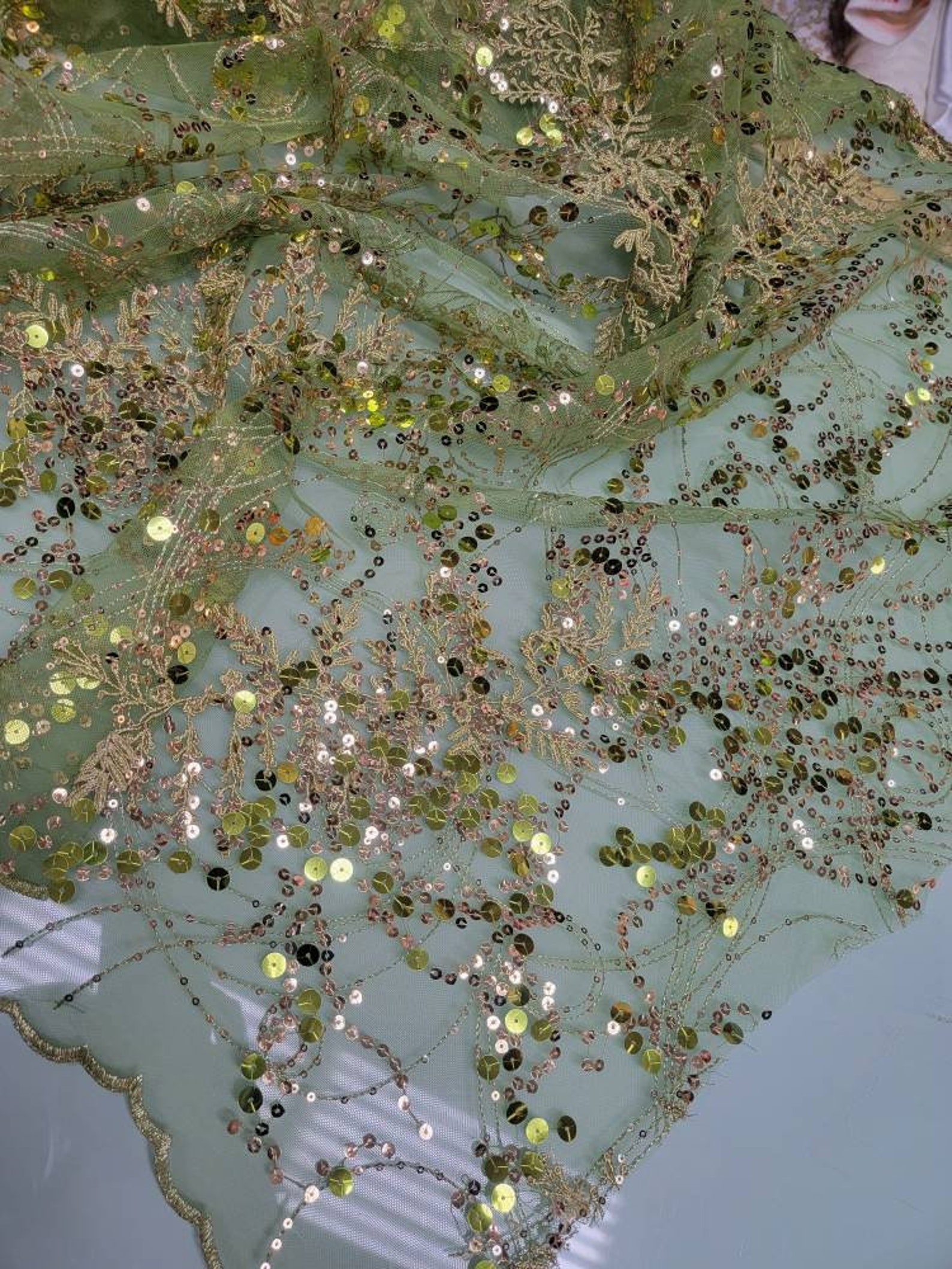 Green Color Sequenced Lace Design Usable for Apparel - Etsy