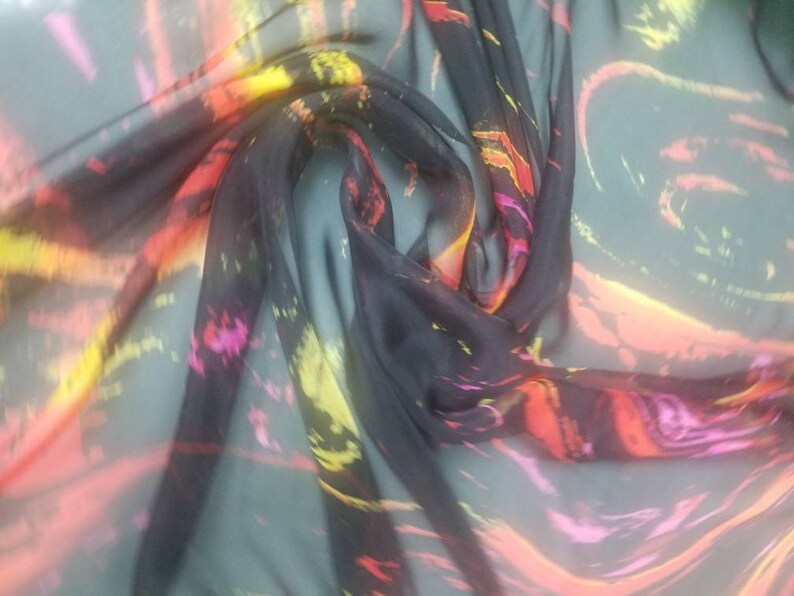 Italian Designer Chiffon Swirly Print Black Base With - Etsy