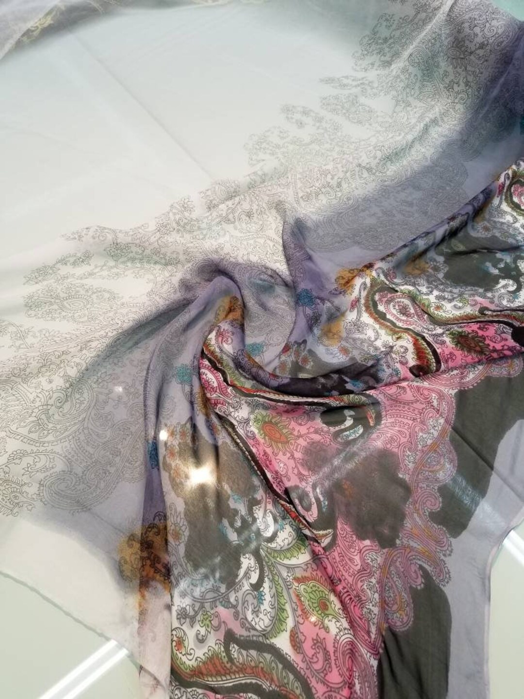 Italian Designer 100% Pure Silk Chiffon Fabric. Swirly Print. Price for ...