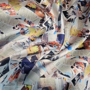 Designer Digital Newspaper Multicolored Combination Print on Mikado ...