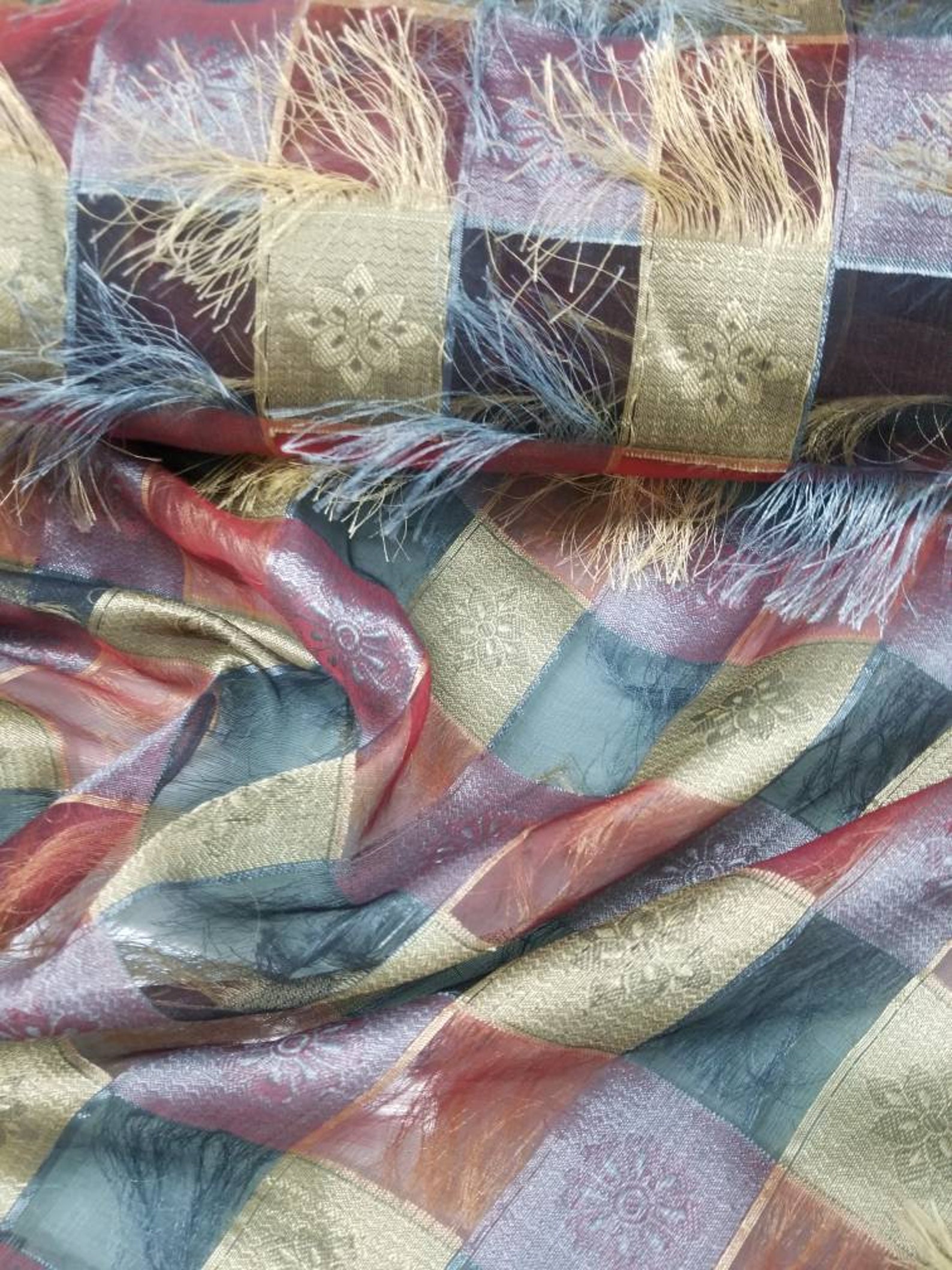 Silk Organza Light Weight With Multicolored Plaid Check With Eye Lash ...