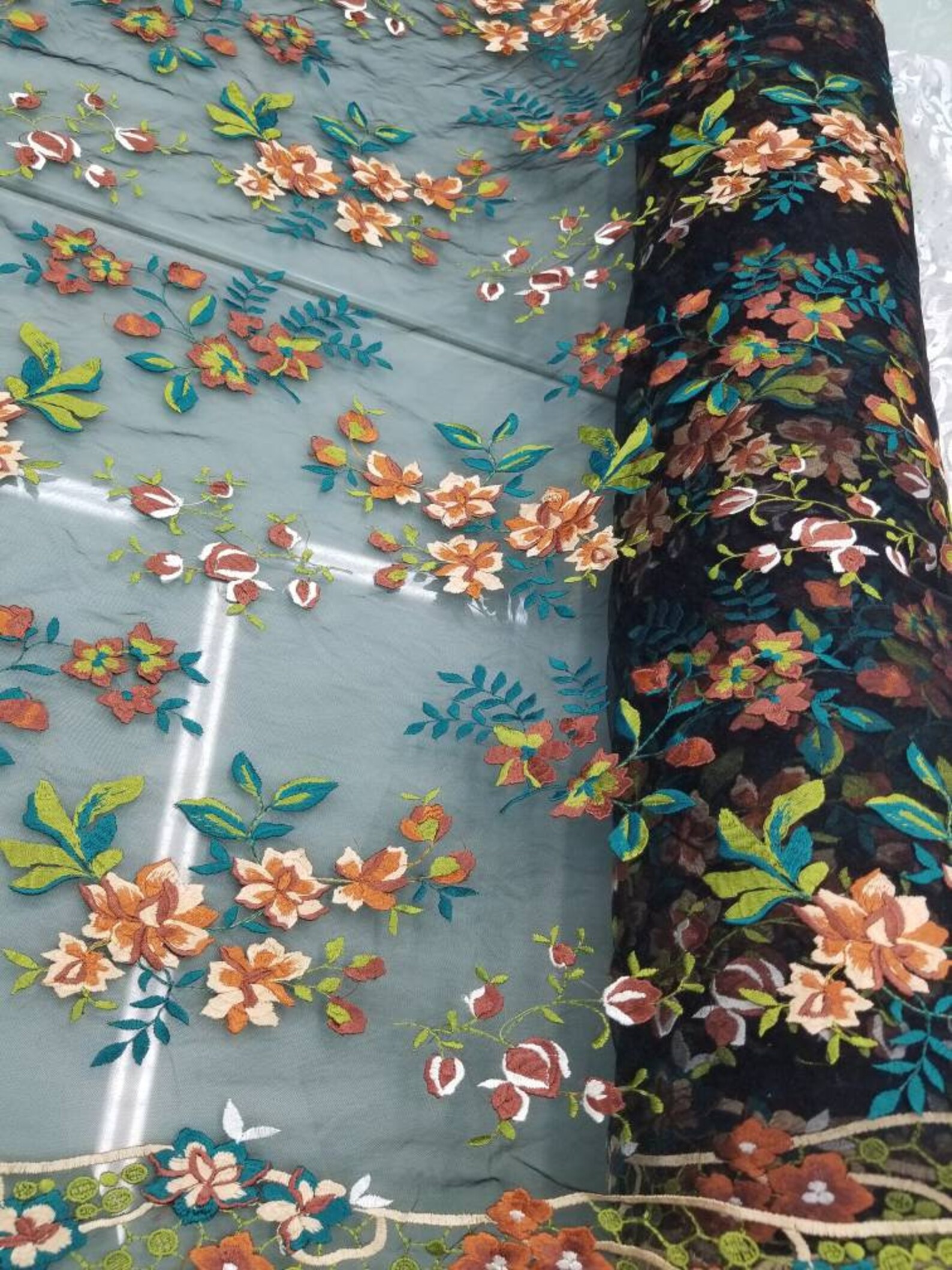 Italian Designer Fabric Floral Print on Tulle Fabric. Price | Etsy