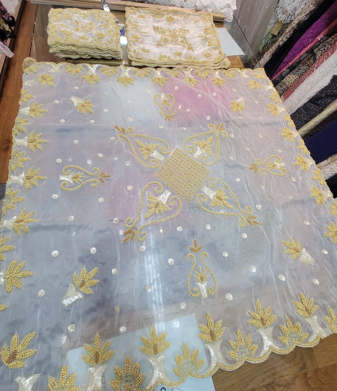 Ready to Use Hand Beaded Table Placements in Ivory Color Total 16 ...