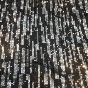 Striped Silver Sequence on Black Stretch Fabric Usable for Apparel ...