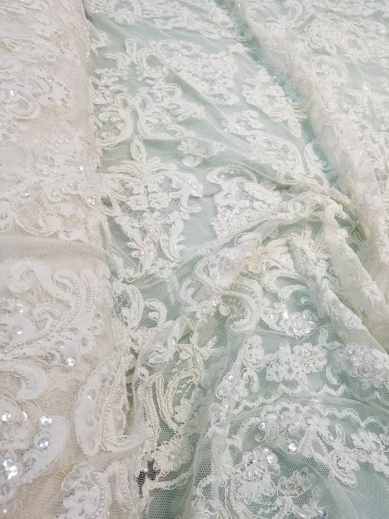 Off White and White Color Hand Beaded My Lady French Lace - Etsy