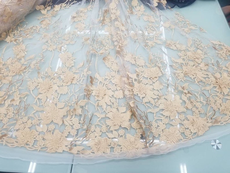 Gold Application Lace With See Thru Background Tulle to Blend - Etsy
