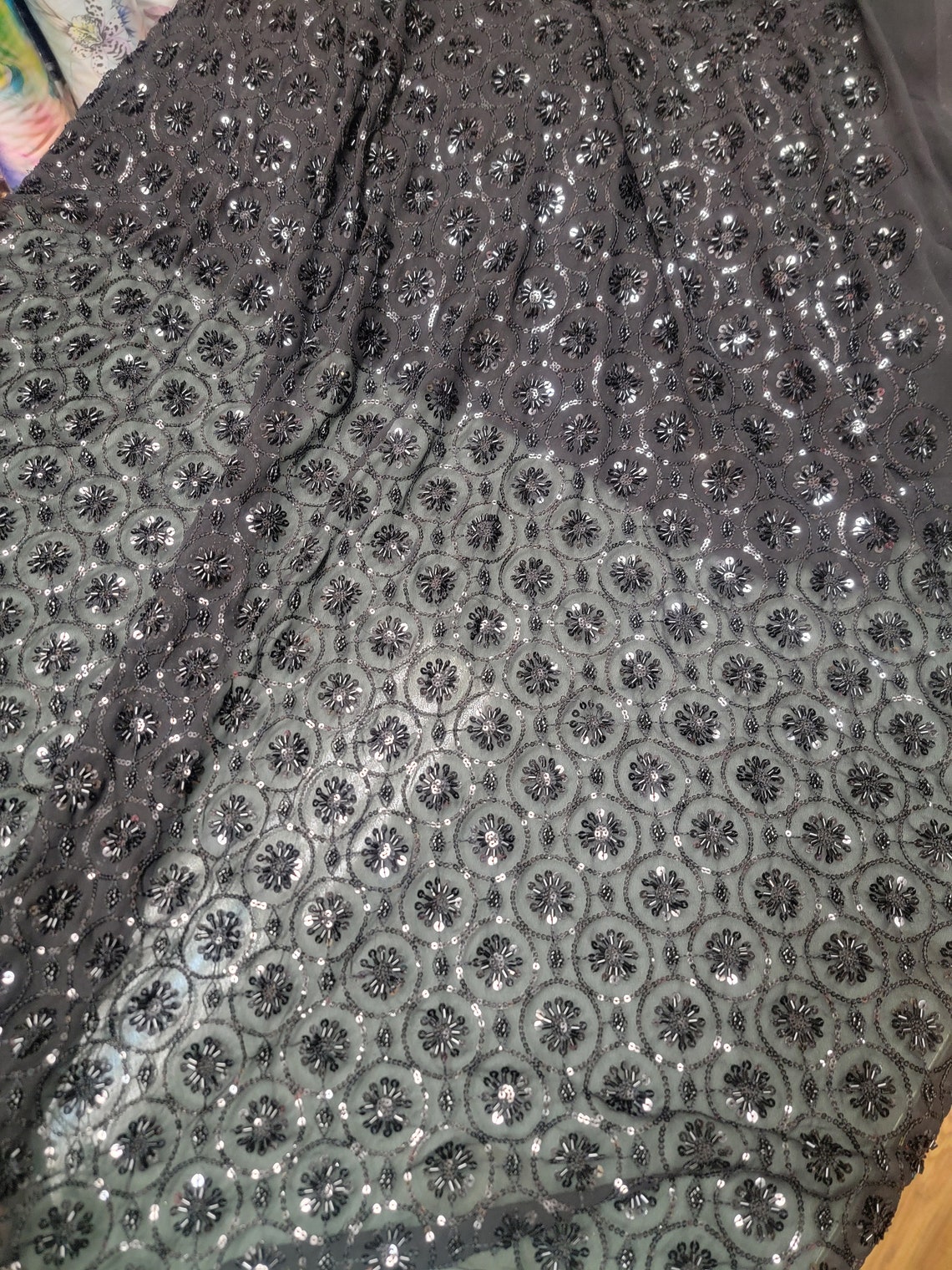 Hand Beaded Elegantly Beading This Gorgeous Sheer Dress Fabric Creating ...