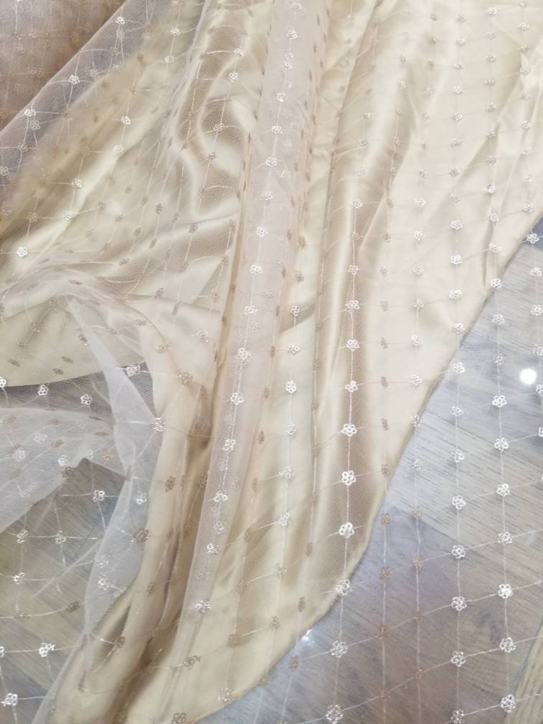 Hand Beaded Gold Fabric. This Gorgeous Sheer Dress Fabric Creating a ...