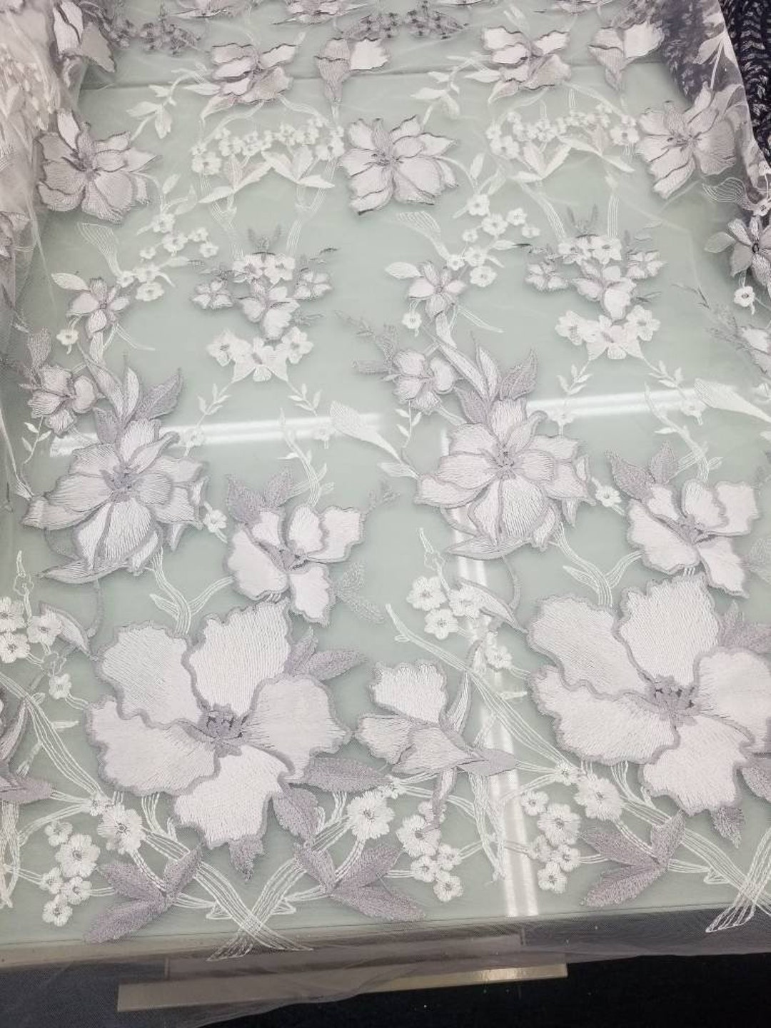 Embroidered White Grey Lace. Application Lace Usable for Apparel ...