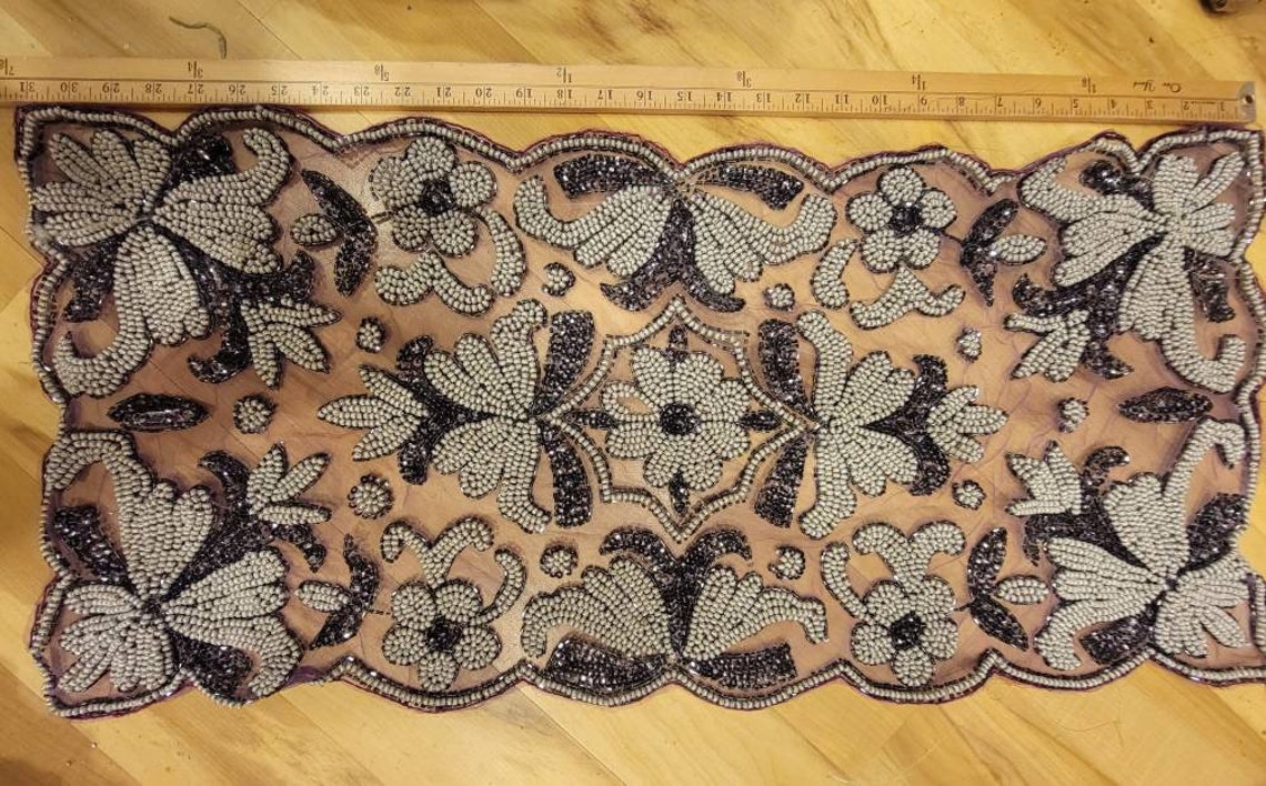 Hand Beaded Table Runners on Tulle Fabric With Velvet. Size 15 Inches ...
