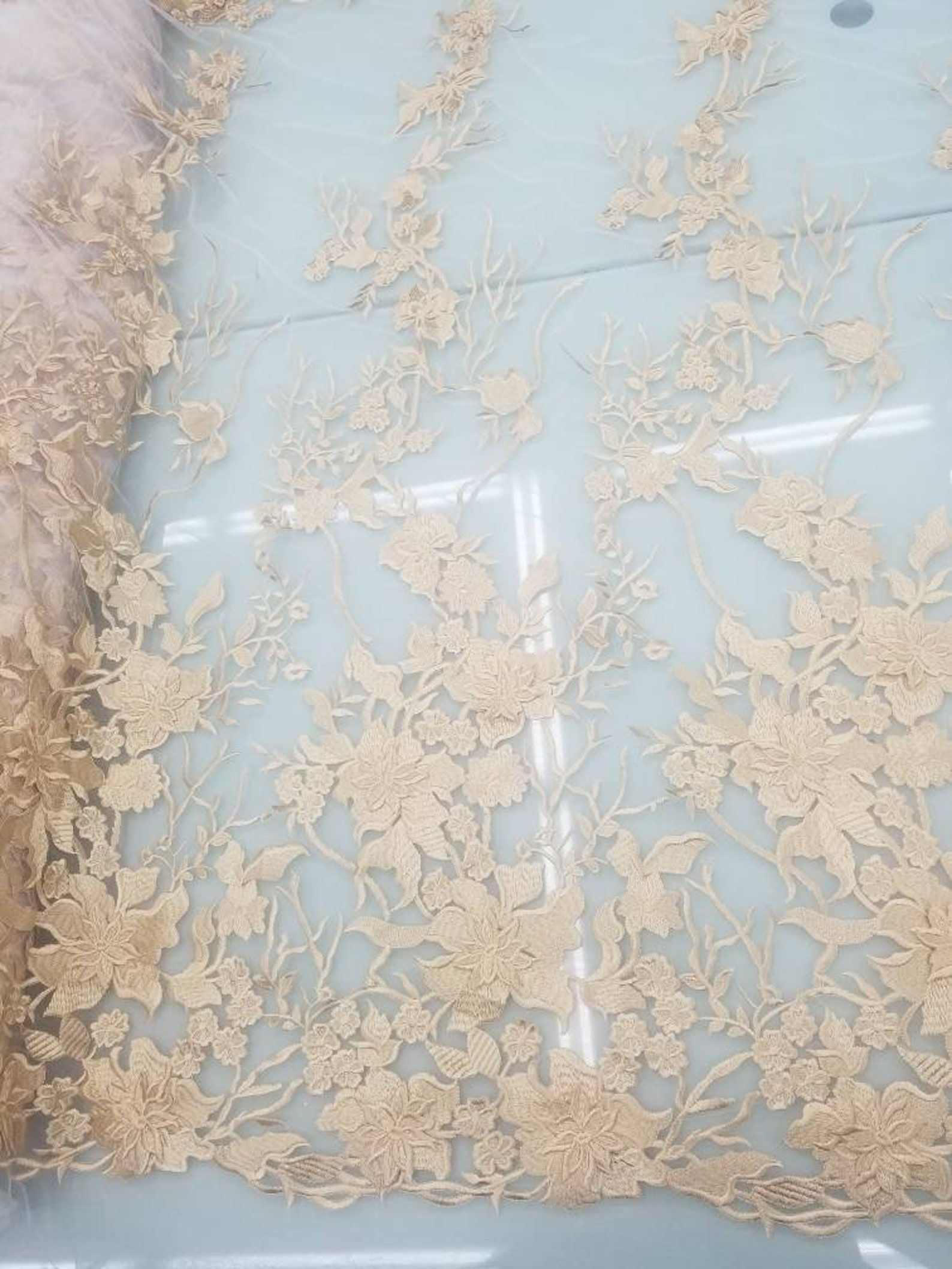 Gold Application Lace With See Thru Background Tulle to Blend - Etsy