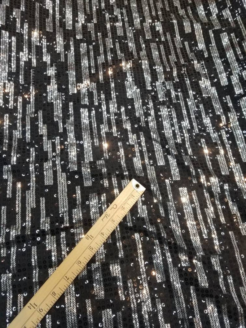 Striped Silver Sequence on Black Stretch Fabric Usable for Apparel ...