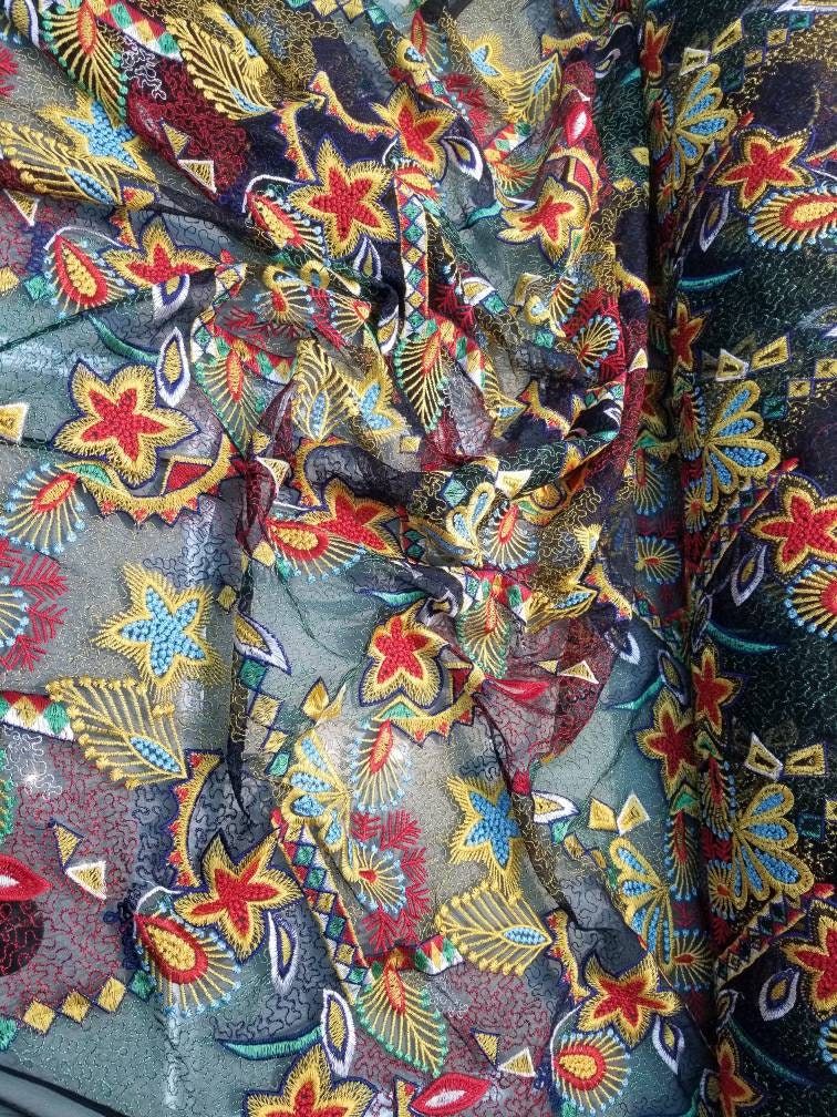 Italian designer fabric Floral print on tulle fabric. Price | Etsy