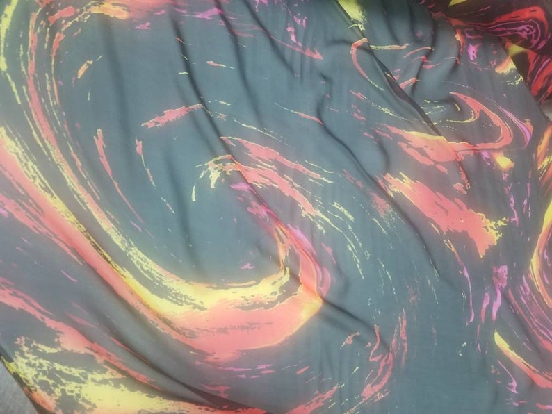 Italian Designer Chiffon Swirly Print Black Base With - Etsy