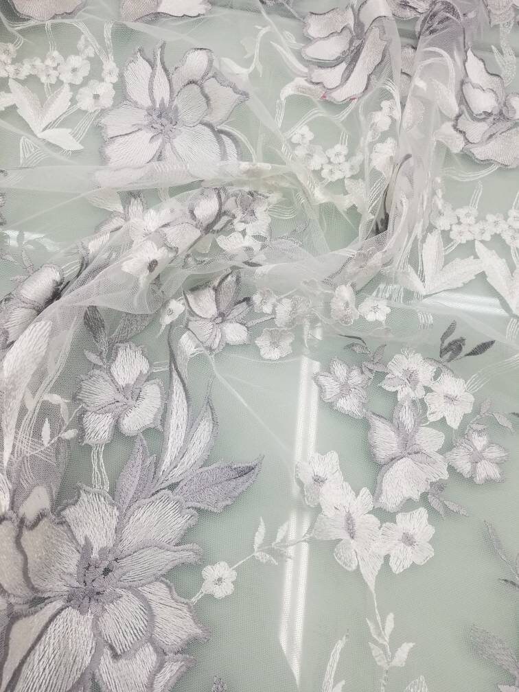 Embroidered White Grey Lace. Application Lace Usable for Apparel ...