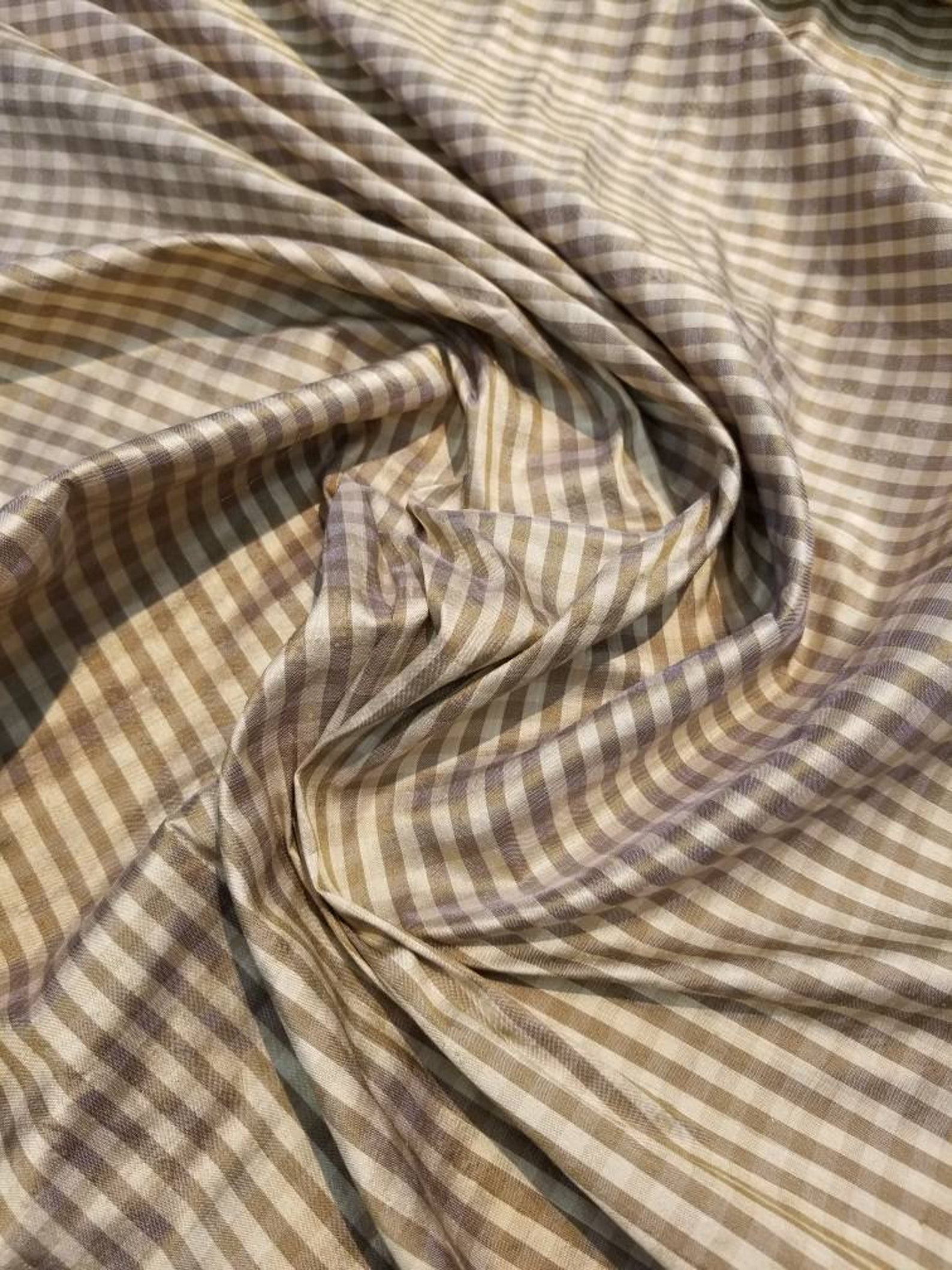 100% Silk Shantung Stripe Mixed With Plaid With Little Shine on It ...