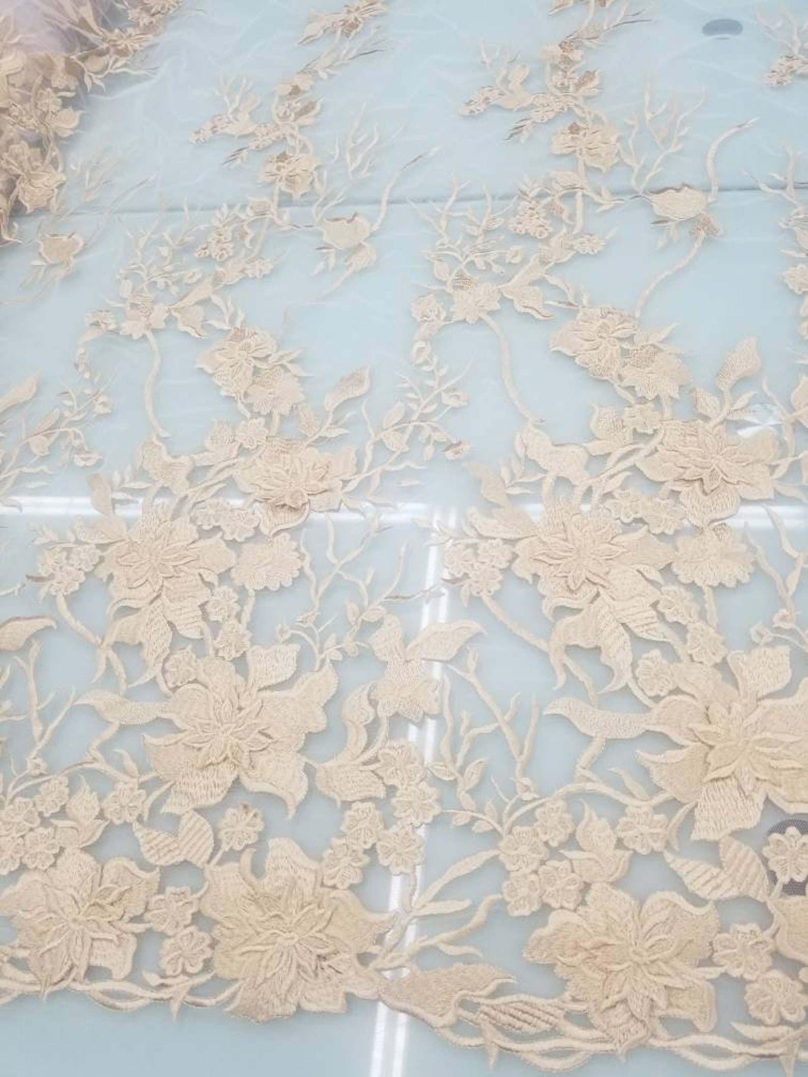 Gold Application Lace With See Thru Background Tulle to Blend - Etsy