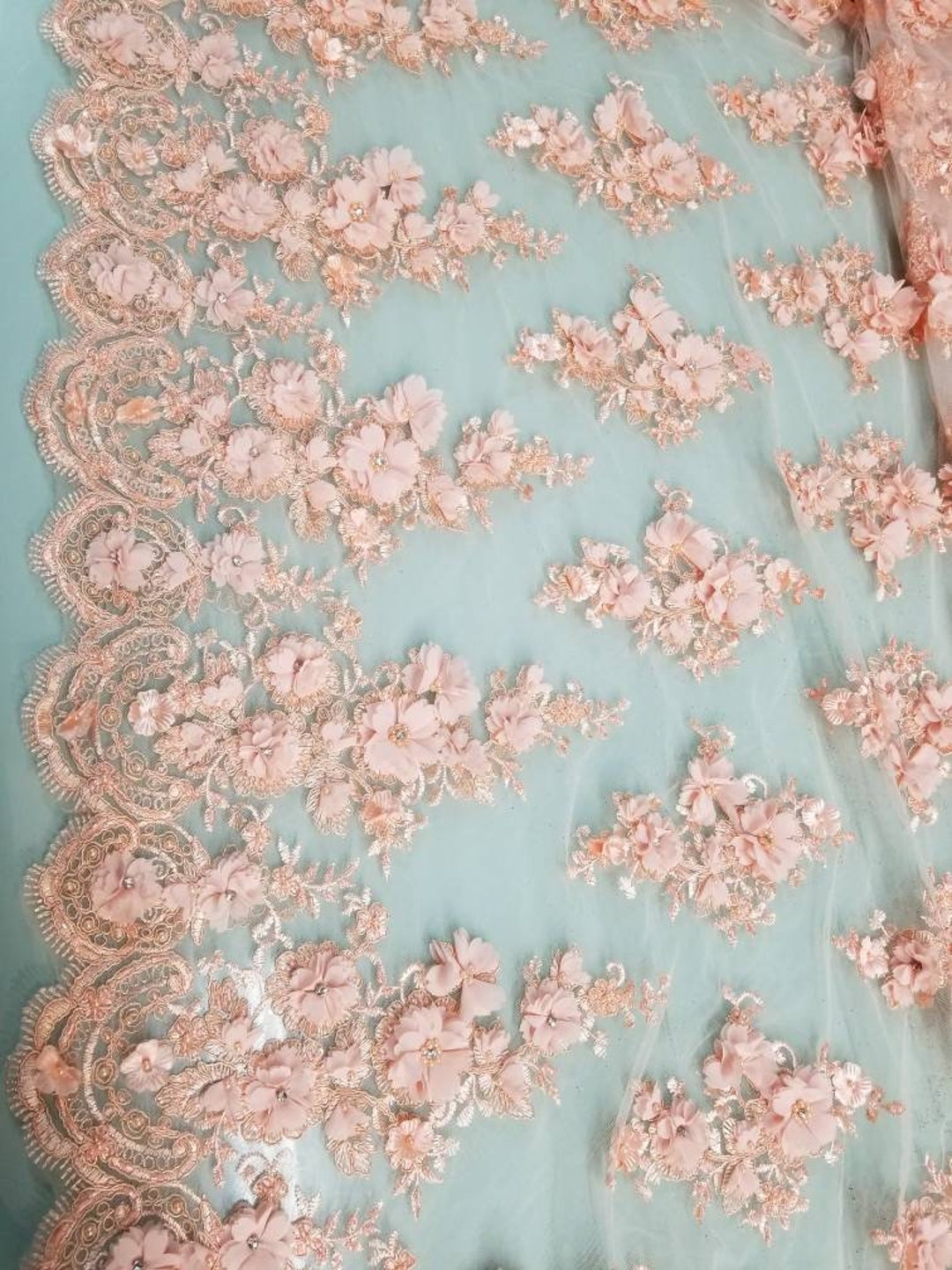 Lace Fabric With Rhinestones, 3D Lace Fabric With Flowers for Haute ...