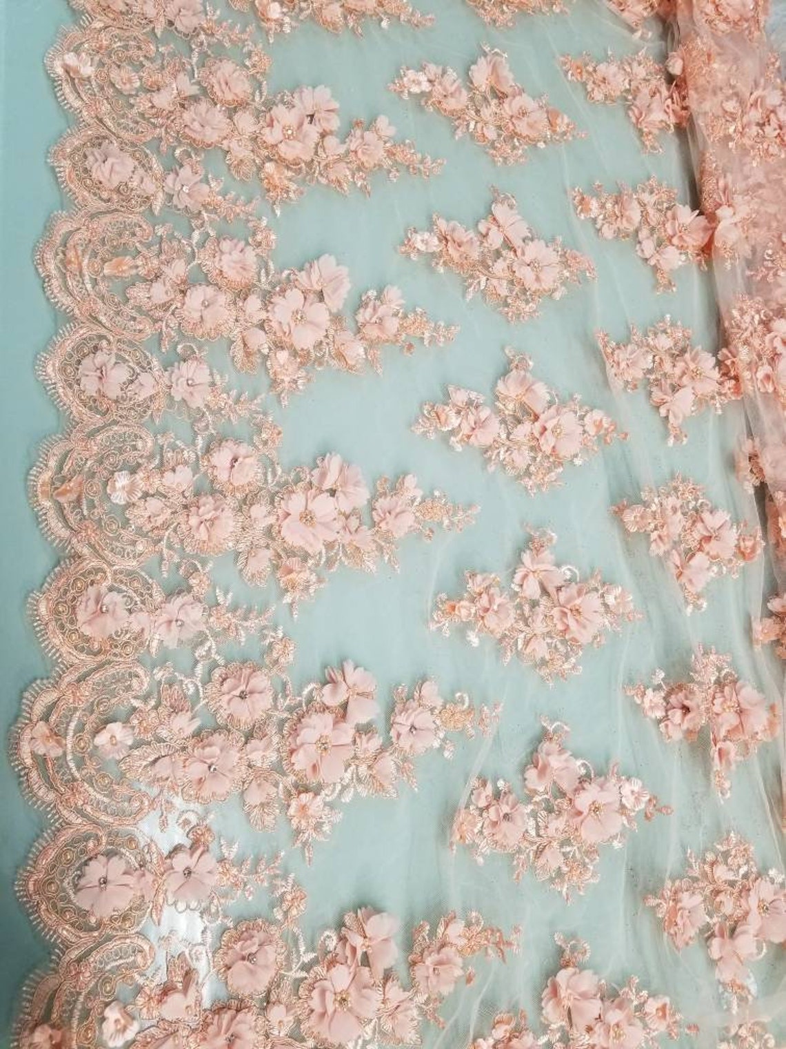 Lace Fabric With Rhinestones, 3D Lace Fabric With Flowers for Haute ...