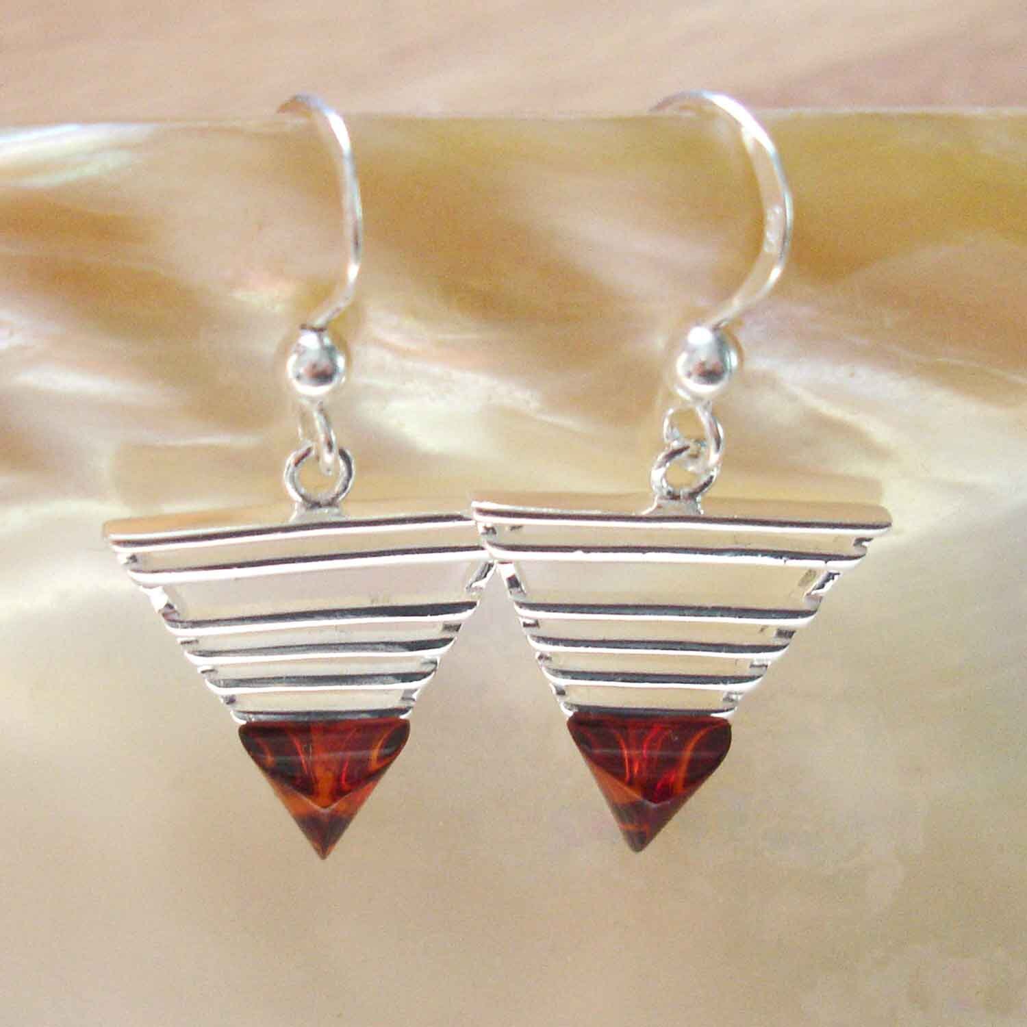 Amber Triangle Sterling Silver Drop Earrings Baltic Amber - Etsy