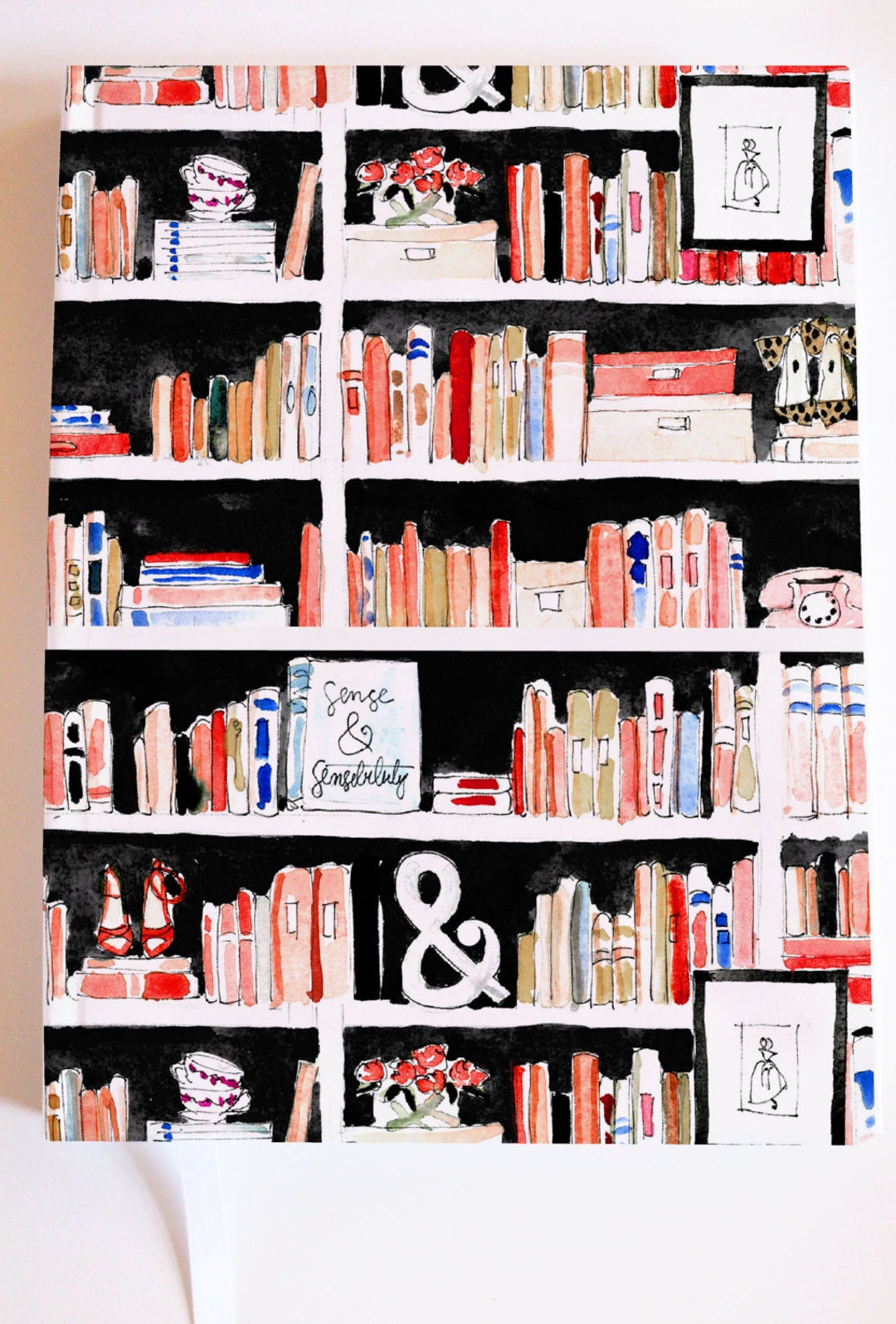 Illustrated Journal / Notebook: Bookcase Print {illustrated Notebook ...