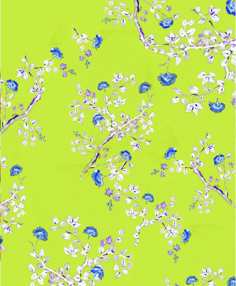New! Chic Wrapping Paper: Chartreuse Chinoiserie Gift Wrap (blue and ...