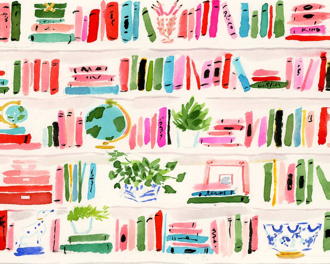 Art Print: LANDSCAPE Bright Bookshelf {cute Wall Art, Home Decorating ...
