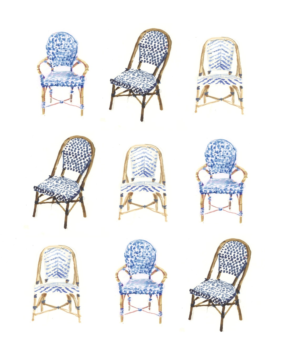 Art Print: Blue French Bistro Chairs {paris Art Print, Travel Art ...