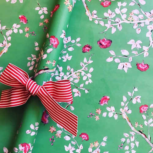 New Chic Wrapping Paper: Chartreuse Chinoiserie Gift Wrap - Etsy