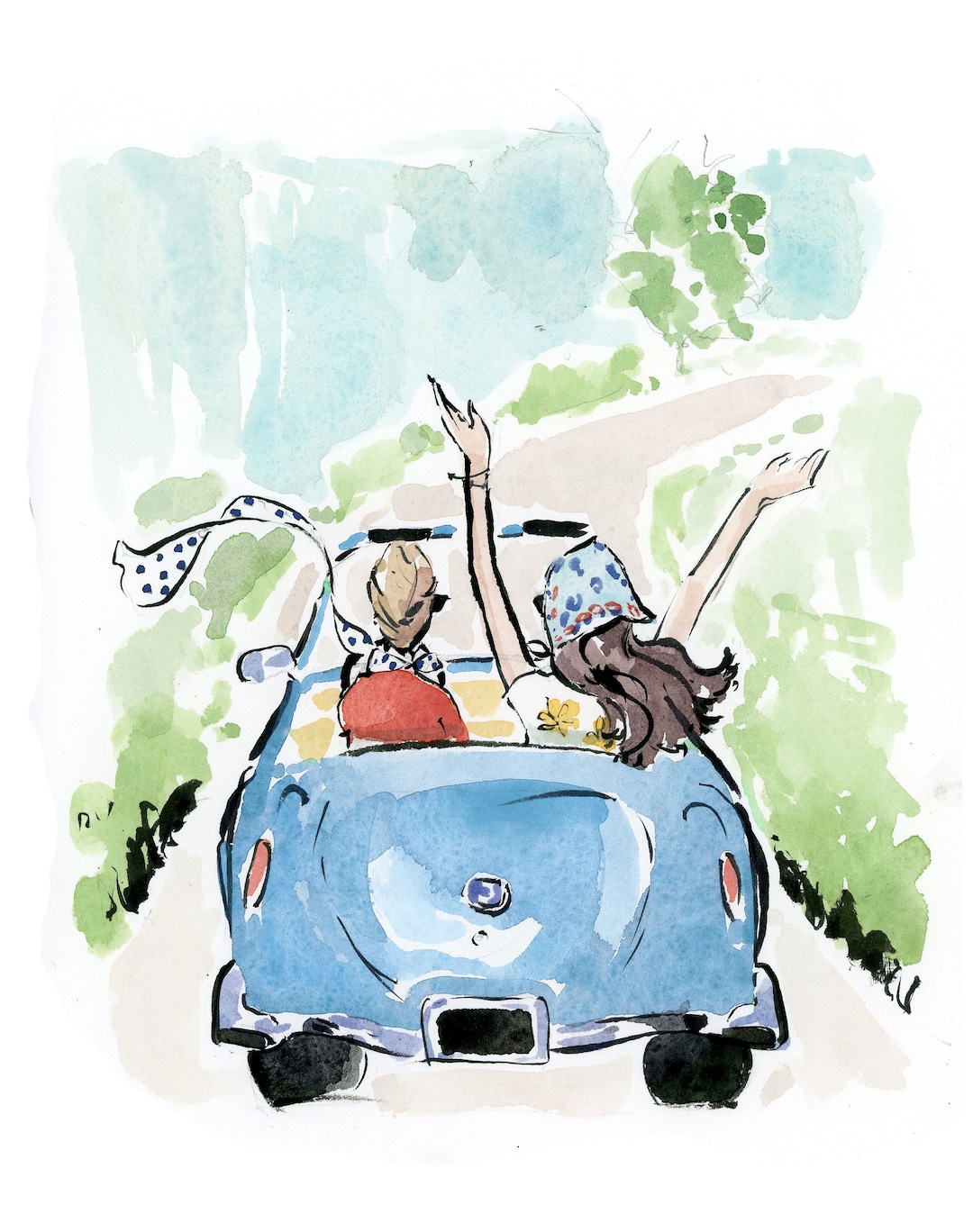 Art Print: Convertible Girls Blue {cute Wall Art, Home Decorating ...