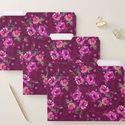 File Folders: Navy Vintage Floral Print - Etsy