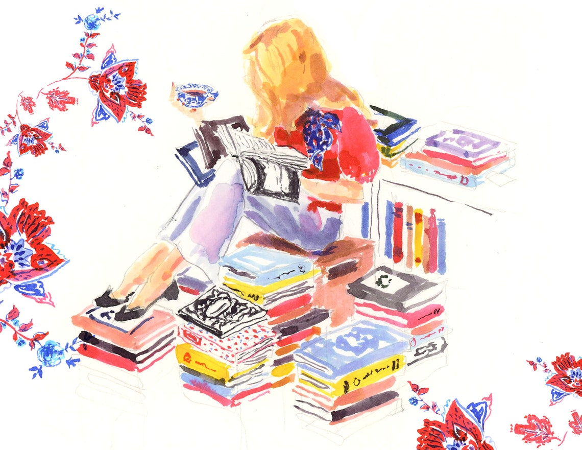 Book Stack Girl: Extra Large Personalized Stationery 5x7 In | Etsy