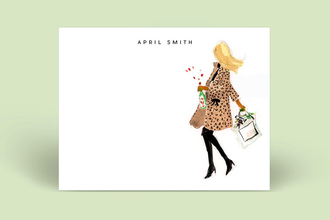Personalized leopard Note cards - Custom Girl Illustration Stationery ...