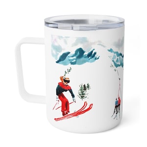 Retro Ski Scene Insulated Coffee Mug, 10oz Skiiers - Etsy